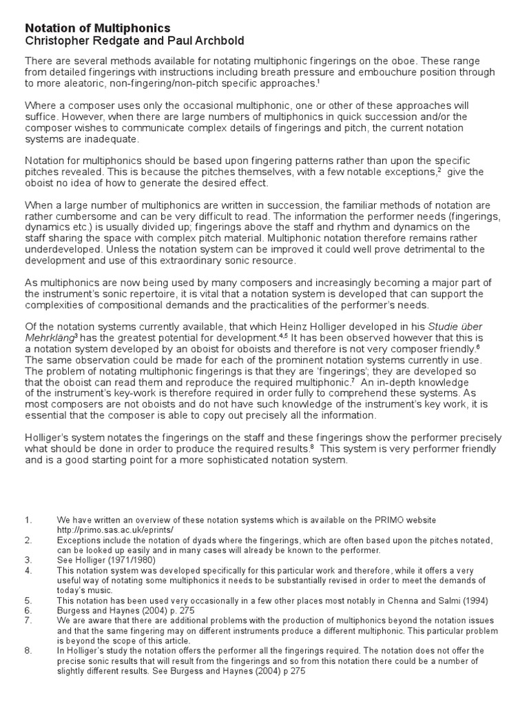 Oboe Notation of Multiponics | PDF | Oboe | Musical Notation