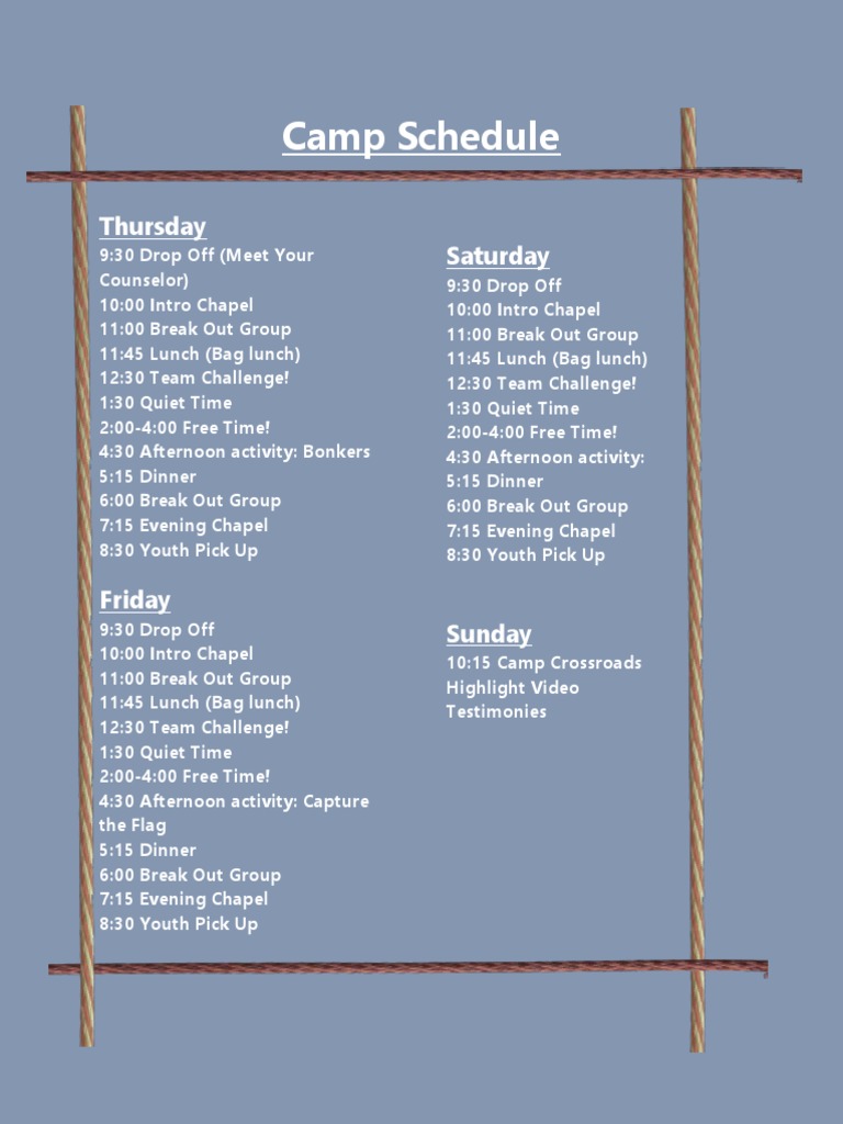 Camp Schedule: Activities Overview | PDF | Religion & Spirituality