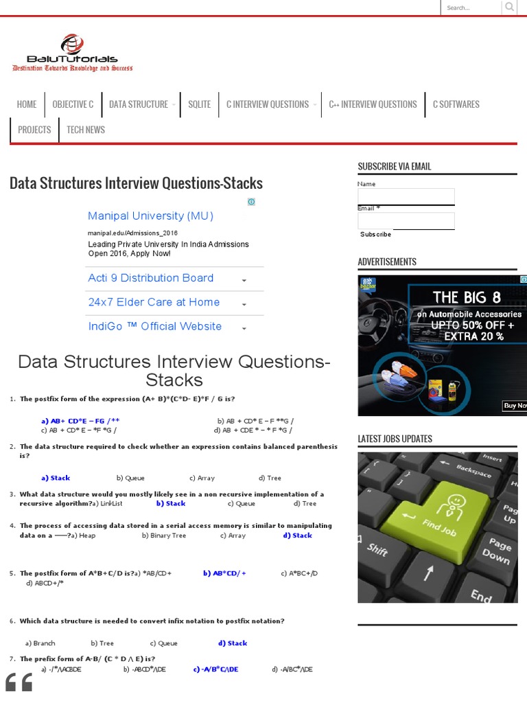 Data Structures Interview Questions-Stacks - BALUTUTORIALS | PDF | C ...