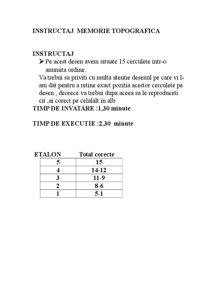 Test Memorie Topografica - Instructaj | PDF