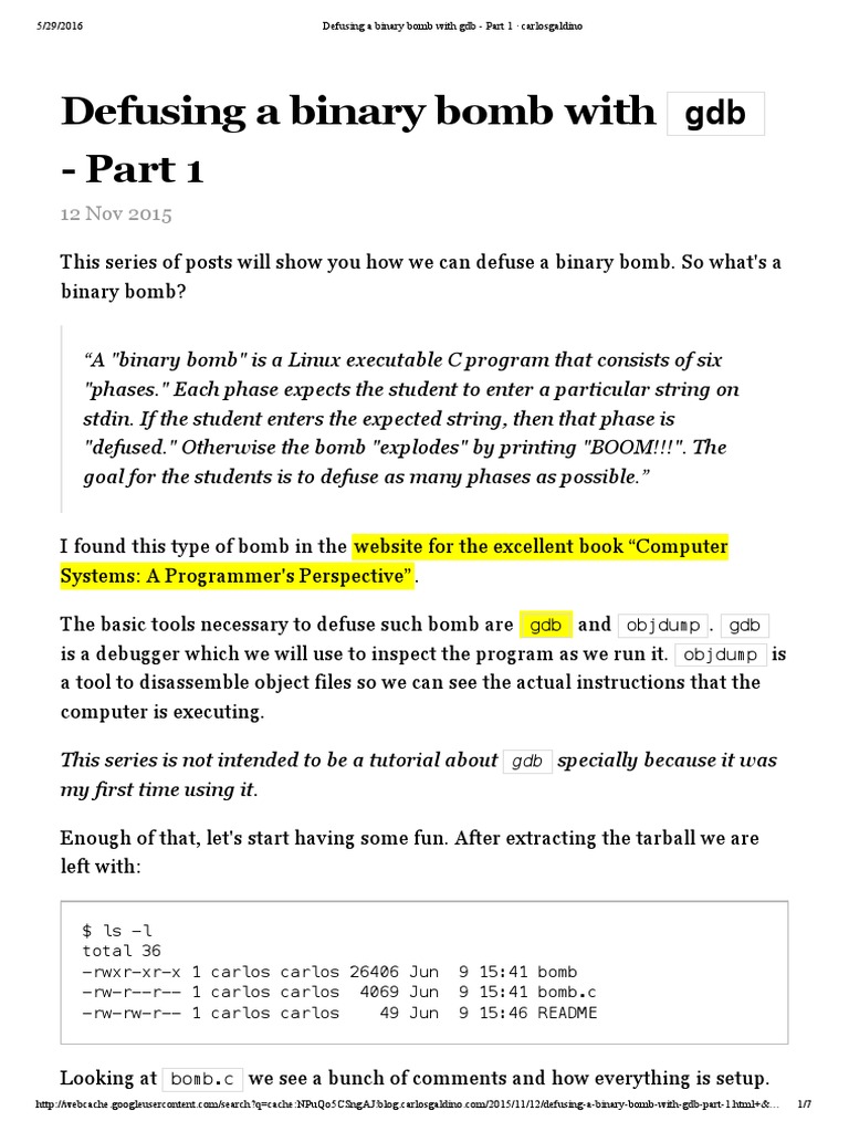 Defusing A Binary Bomb With GDB | PDF | Subroutine | String (Computer ... Defusing A Binary Bomb With GDB | PDF | Subroutine | String (Computer ...