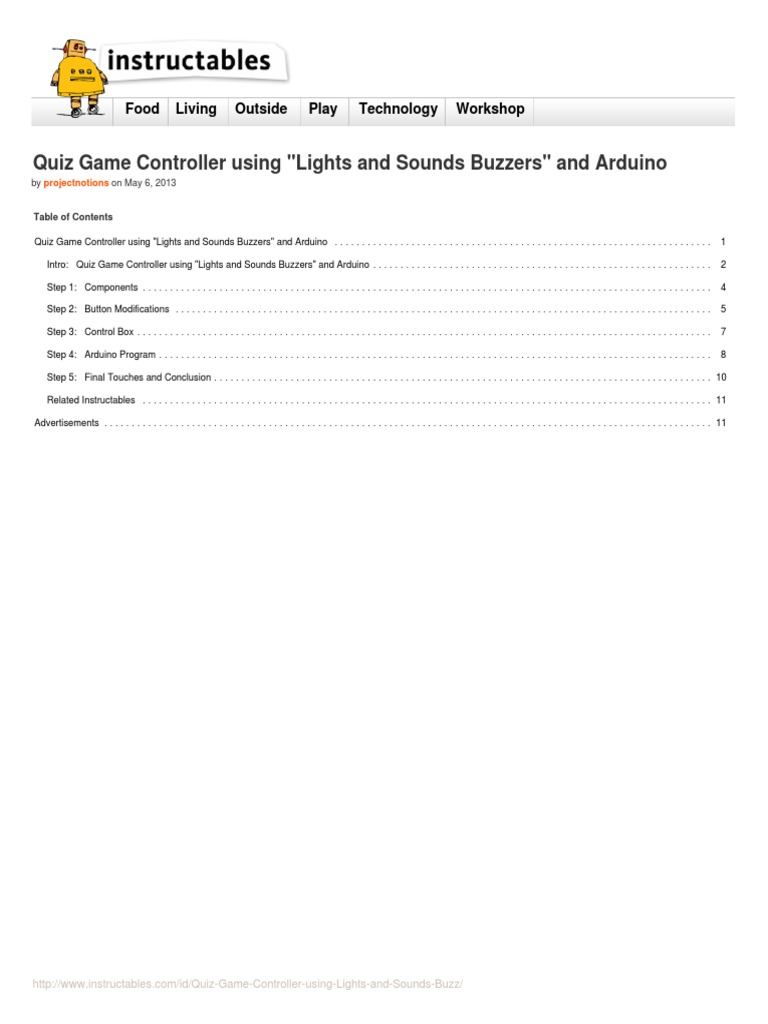 Quiz Game Controller Using Lights and Sounds Buzz | PDF | Array Data ...