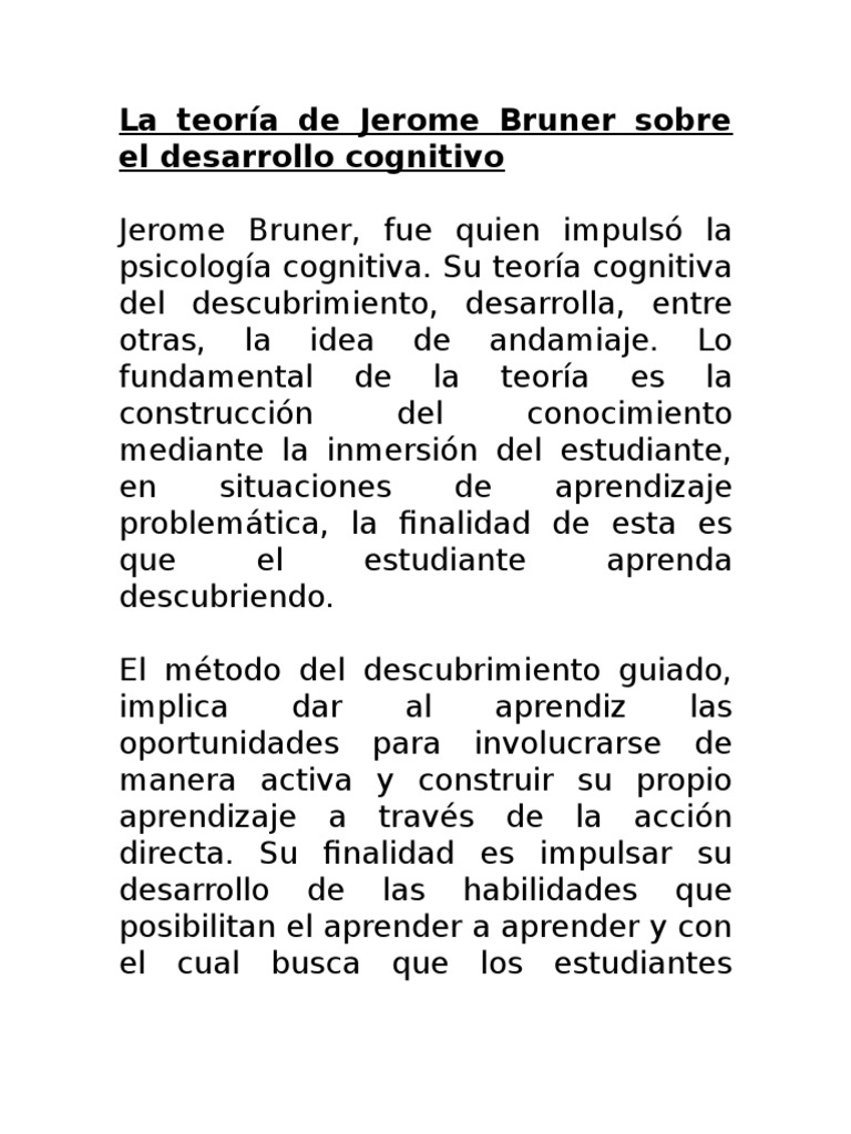 La Teoría de Jerome Bruner Sobre El Desarrollo Cognitivo | Plan de ...