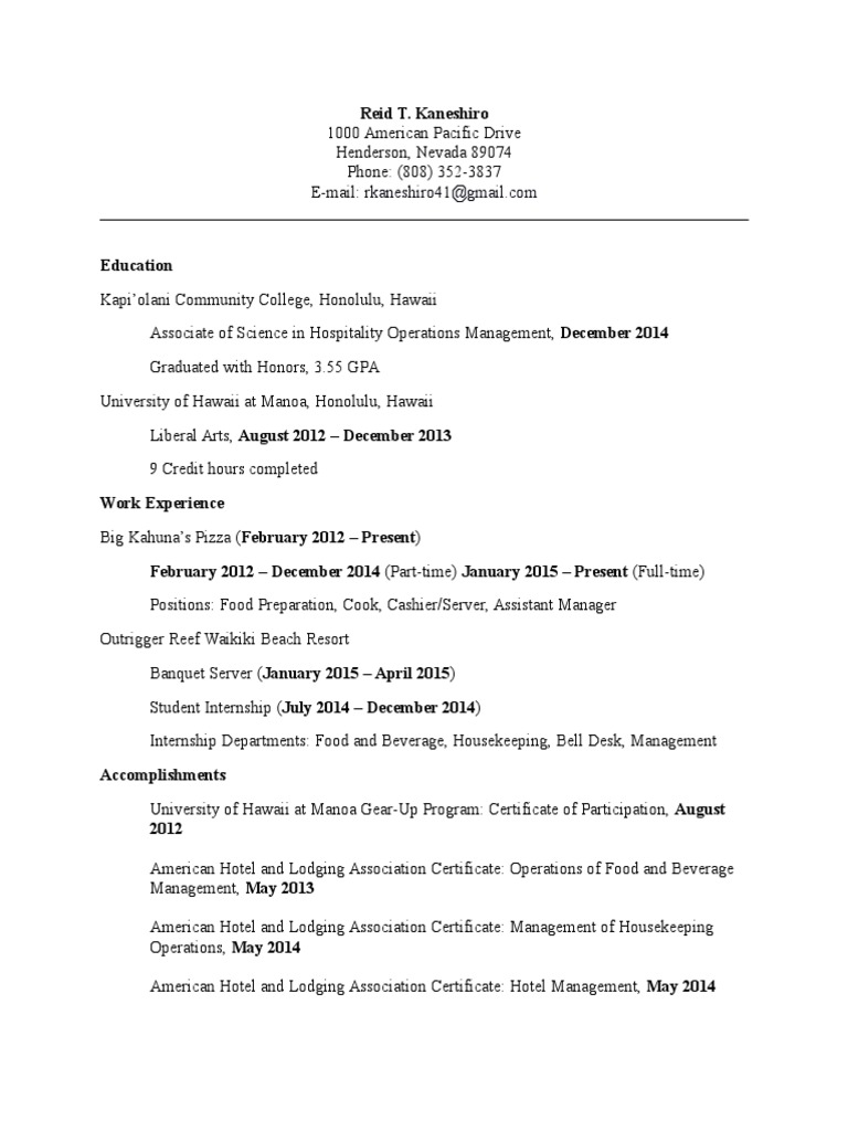 Reid Kaneshiros Resume | PDF