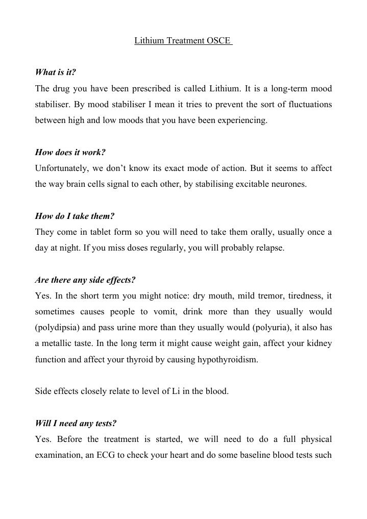 Lithium Treatment and Side Effects Guide | PDF | Drugs | Diseases And ...