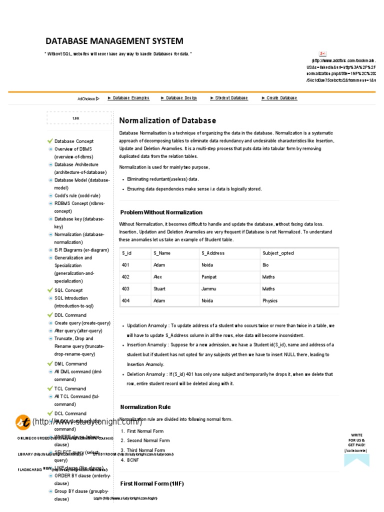 1NF, 2NF, 3NF and BCNF in Database Normalization | PDF | Databases | Sql