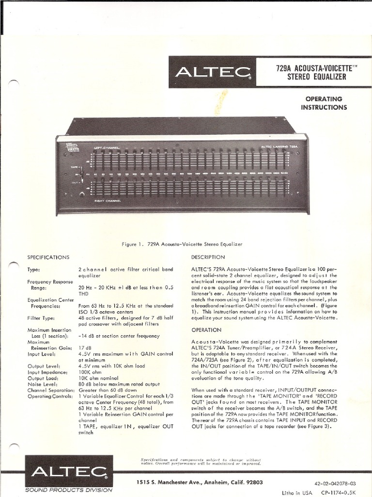Altec 729A Acousta Equalizer | PDF | Equalization (Audio) | Audio Engineering