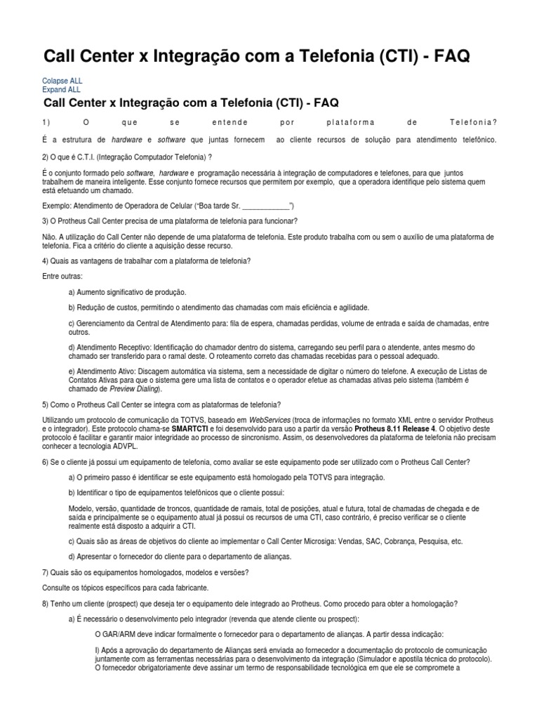 Call Center X Integração Com A Telefonia CTI - FAQ PDF | PDF | Centro ...