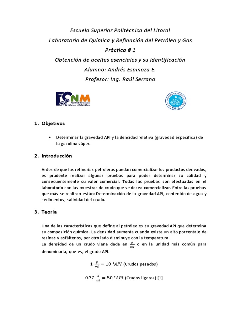 Determinación de Grados API de La Gasolina Super. | PDF | Petróleo ...