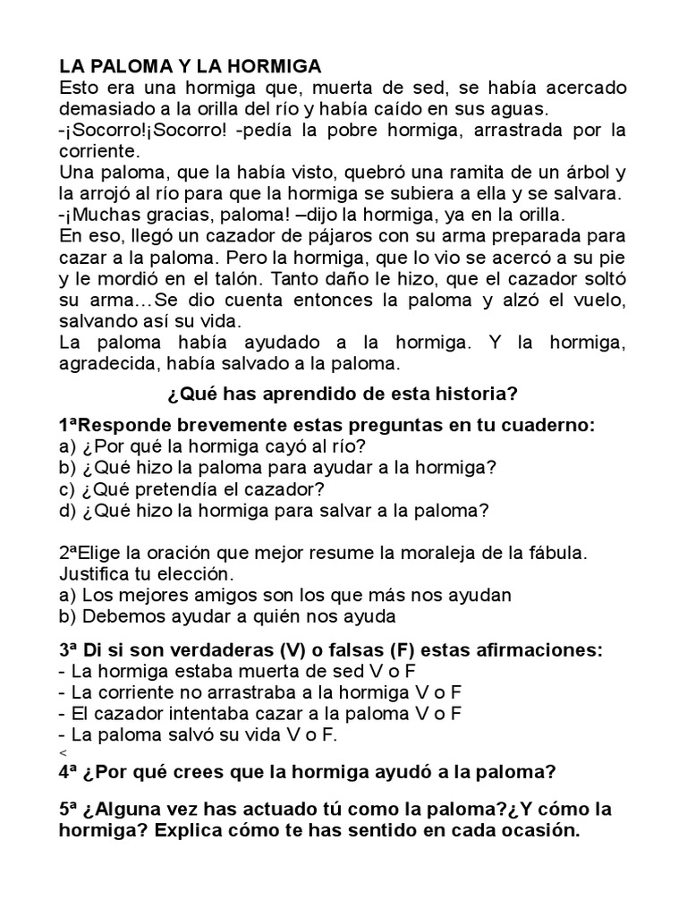 La Fabula Paloma y La Hormiga | PDF