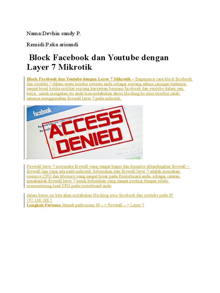 Block Facebook Dan Youtube Dengan Layer 7 Mikrotik | PDF