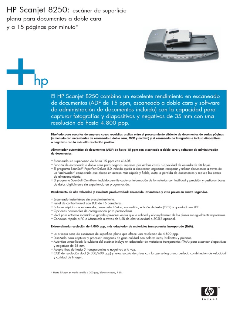 HP Scanjet 8250 | PDF | Escáner de imagen | Informática