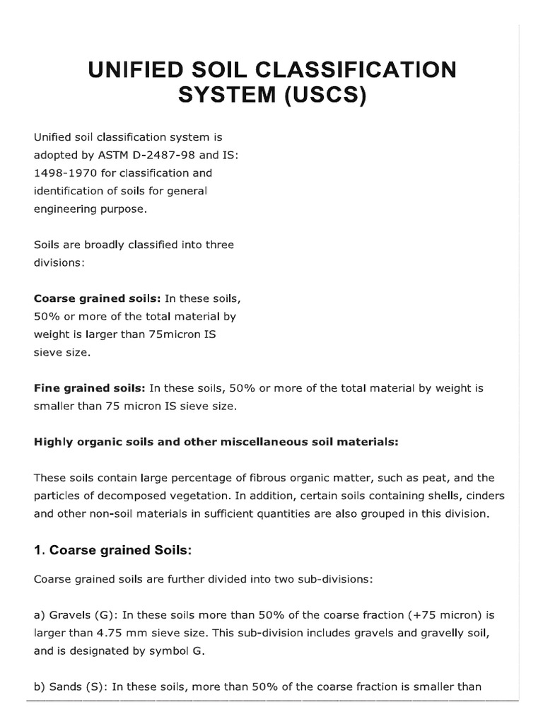 Unified Soil Classification System (Uscs) | PDF