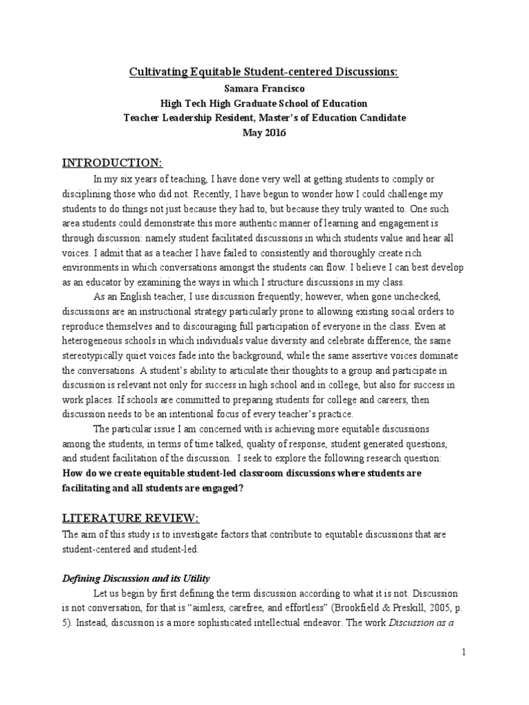 Cultivating Equitable Student Centered Discussions:: Defining ...