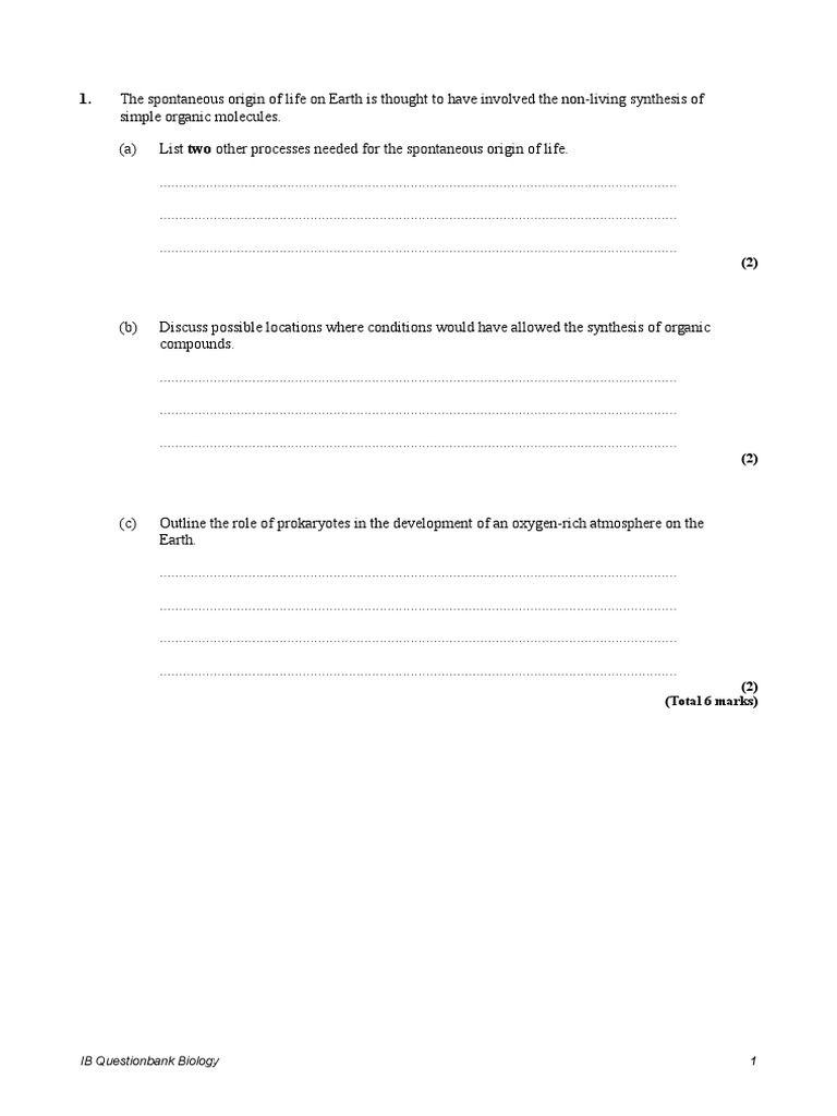 D.1 Origin of Life Questions | PDF | Abiogenesis | Manganese