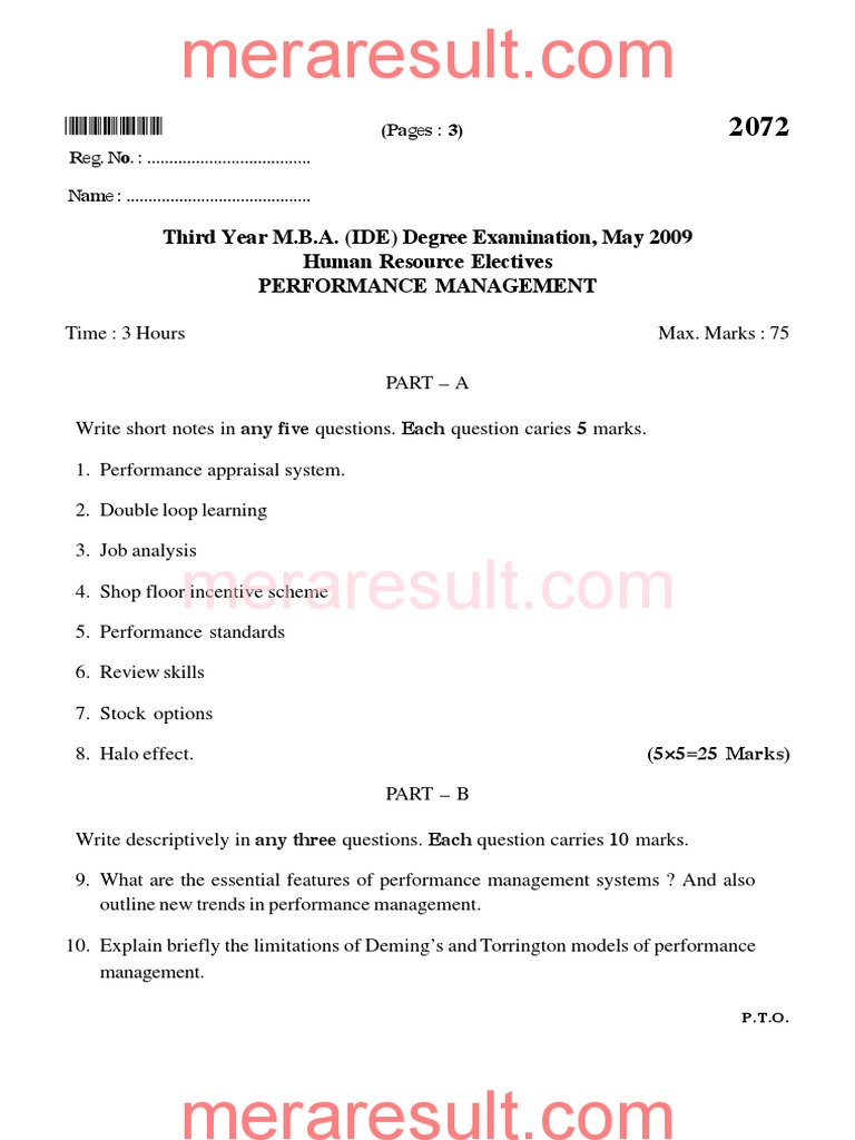 MBA Question Paper | PDF | Performance Appraisal | Performance Management