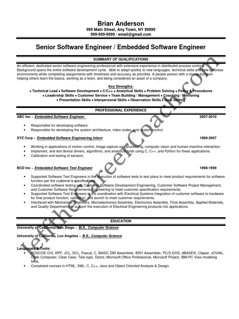 Embedded Software Engineer Sample Resume | PDF | Software Testing ...