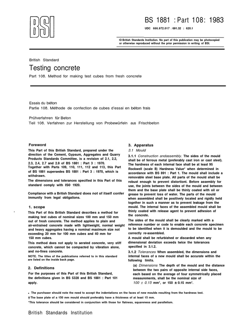 BS 1881 Part 108 83 | PDF | Engineering Tolerance | Concrete