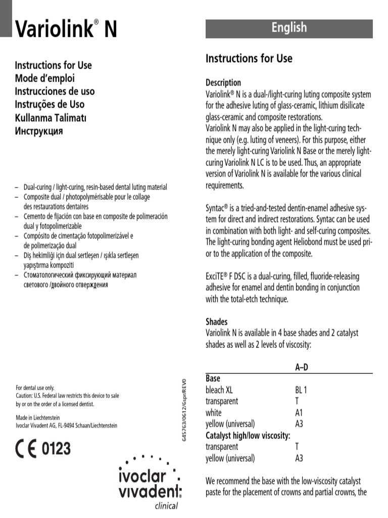 Variolink N | PDF | Adhesive | Chemical Substances