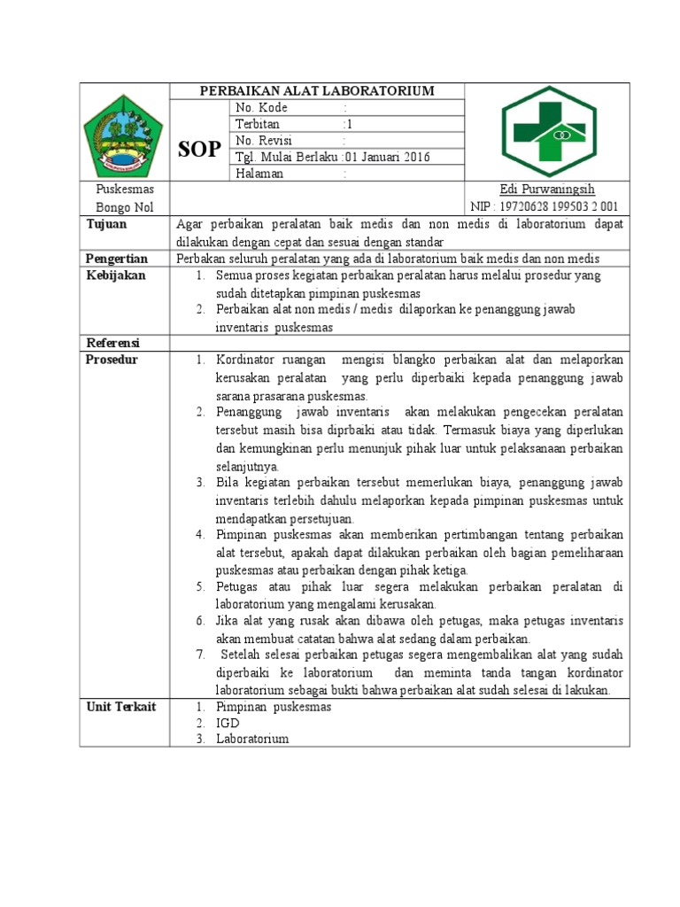Sop Perbaikan Alat Laboratorium | PDF