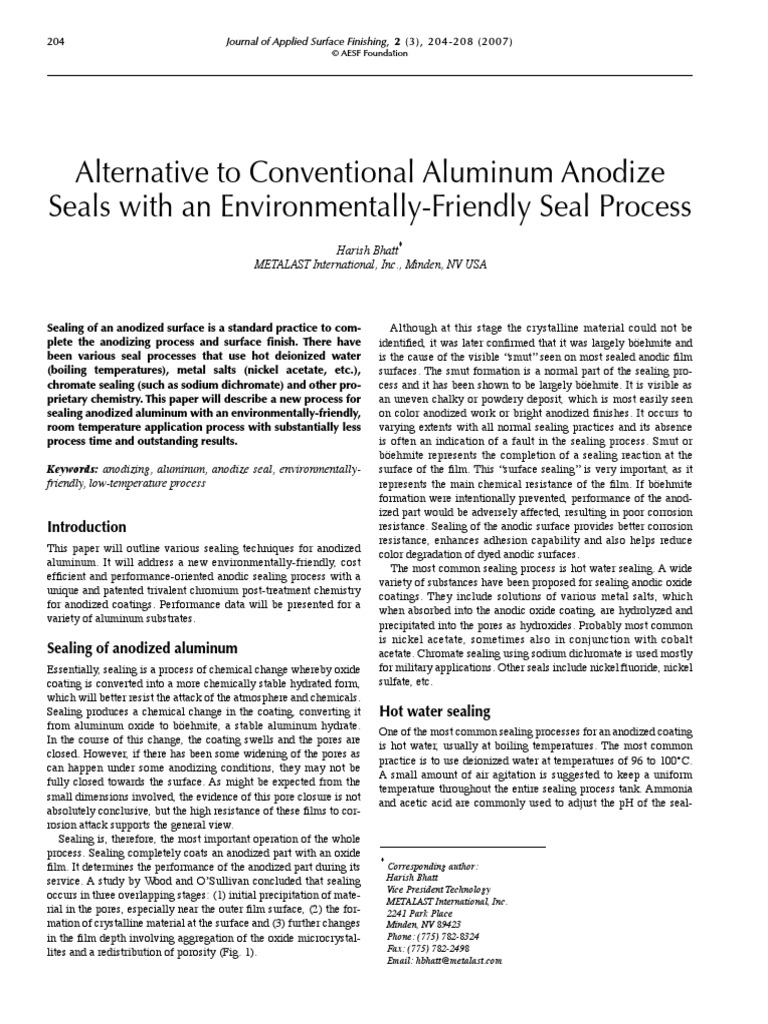 Alternative To Conventional Aluminum Anodize Seals With An ...