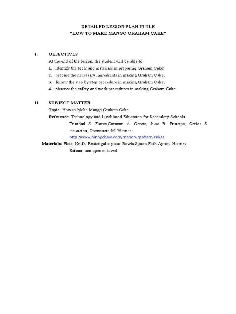 Detailed Lesson Plan in Tle | PDF | Lesson Plan | Foods
