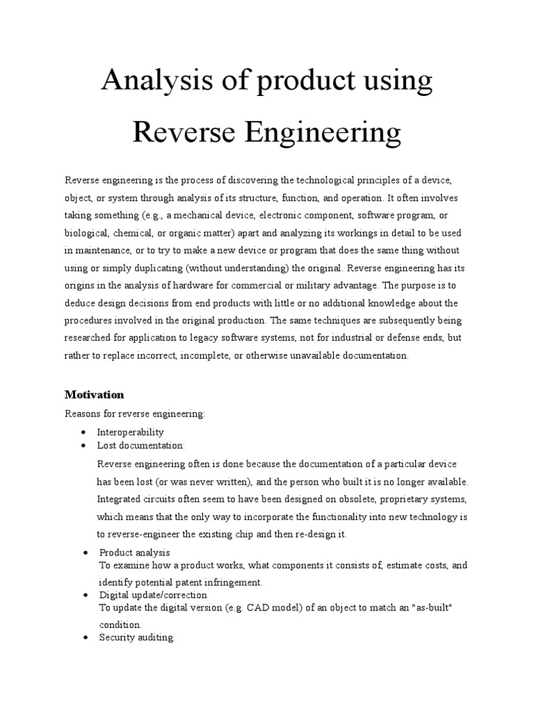 Analysis of Product Using Reverse Engineering | PDF | Engineering ...