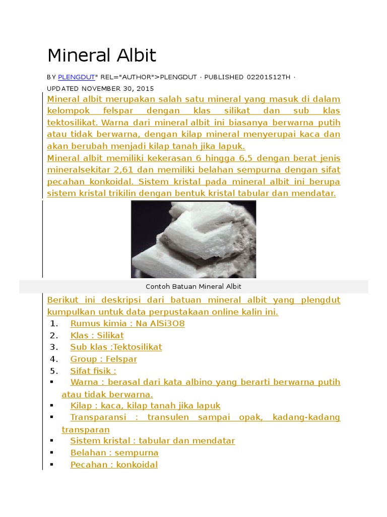 Mineral Albit | PDF | Mineralogi | Padatan Kristalin