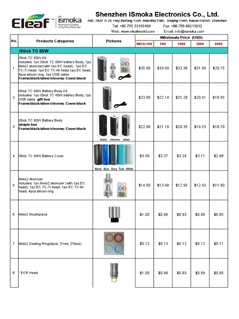 iStick & Atomizer Wholesale Prices | PDF | Battery Charger | Electrical ...