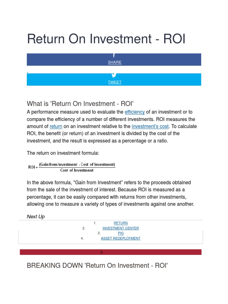 Return On Investment | PDF | Return On Investment | Investing