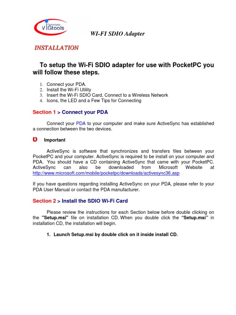 Setup Instructions for Configuring a Wi-Fi SDIO Adapter on a PocketPC ...