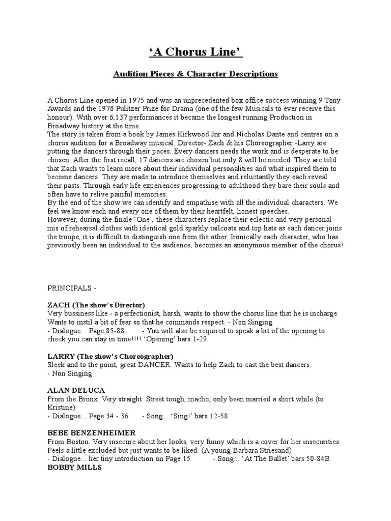A Chorus Line Audition Pieces | PDF | Performing Arts | Theatre