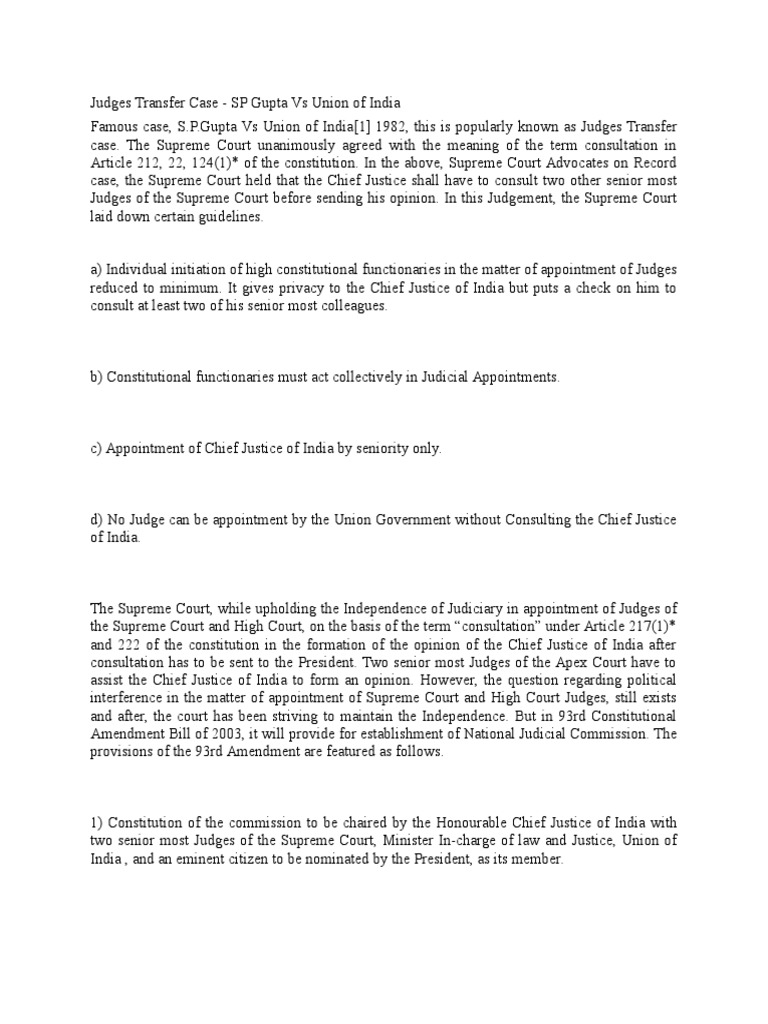 Judges Transfer Case | PDF | Supreme Court Of India | Judiciaries