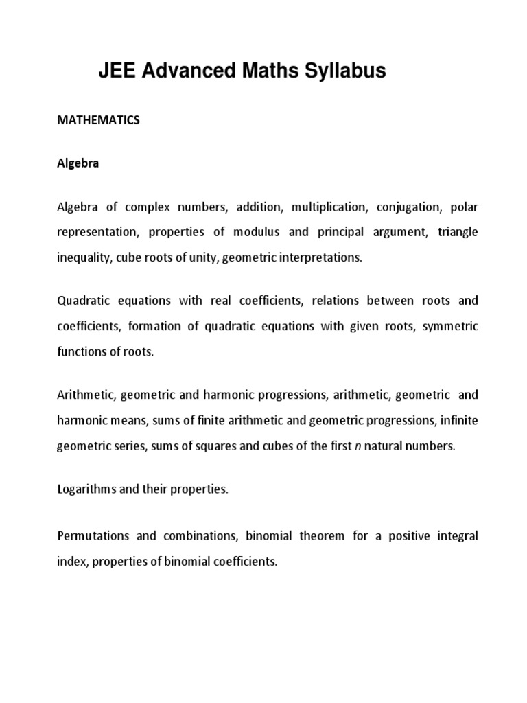 Jeeadv Maths Syllabus | PDF | Matrix (Mathematics) | Trigonometric Functions