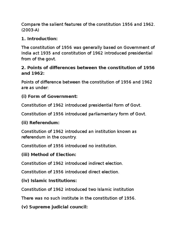 Compare The 1956 & 1962 Constitution of Pakistan | PDF | Sources Of Law ...
