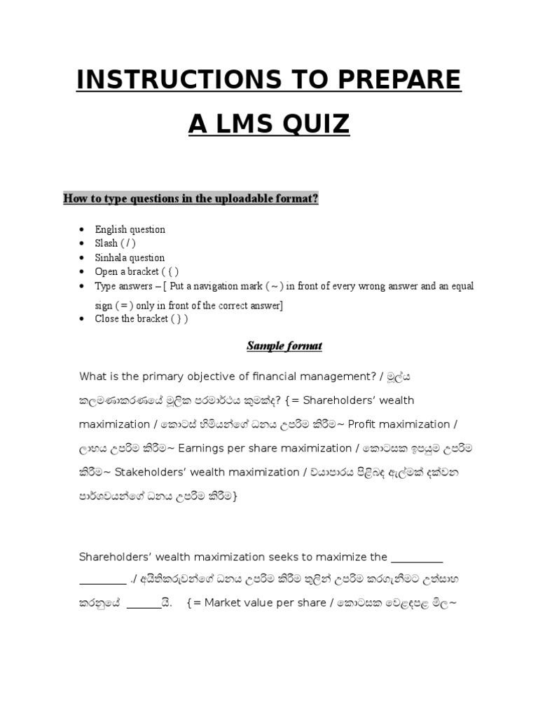 Instructions - LMS Quiz | PDF | Computing | Computing And Information ...