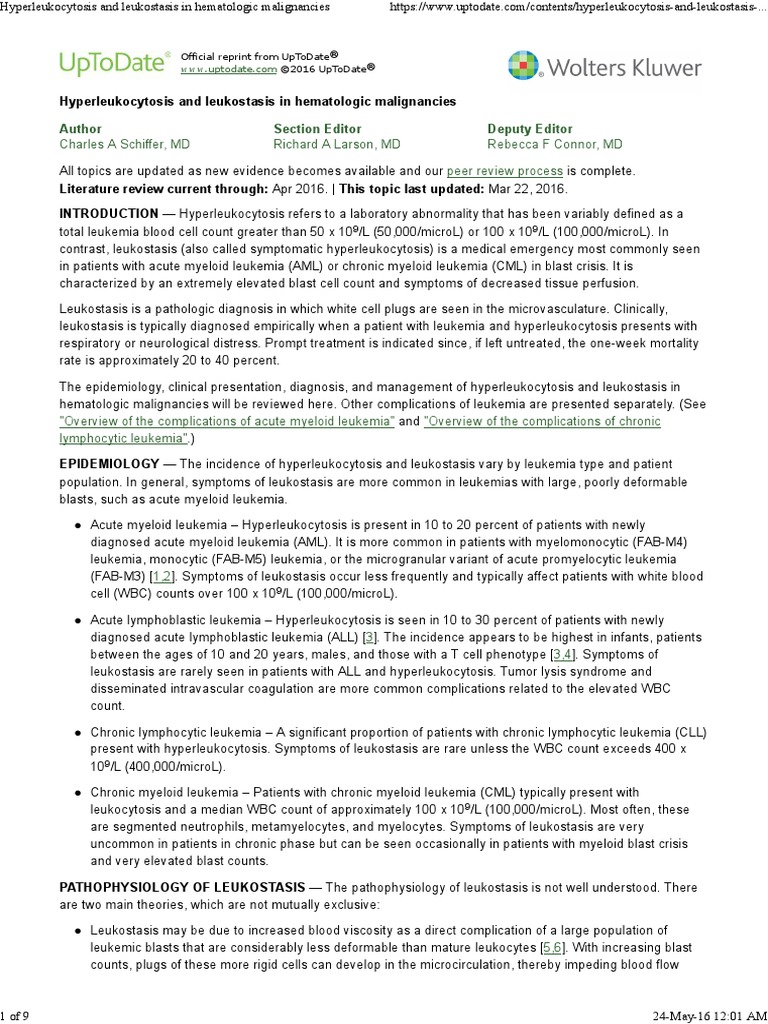 Hyperleukocytosis and Leukostasis in Hematologic Malignancies | PDF ...