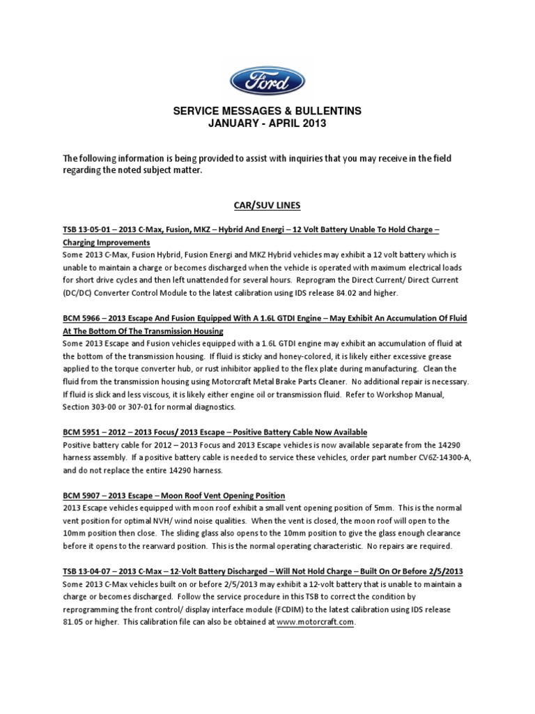 Fordadditionalmessages&Bullentins Jan Apr2013 | PDF | Manual ...