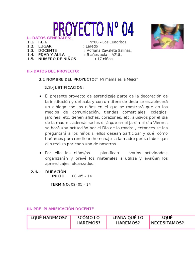 Proyecto Dia de La Madre | Jardín de infancia | Maestros