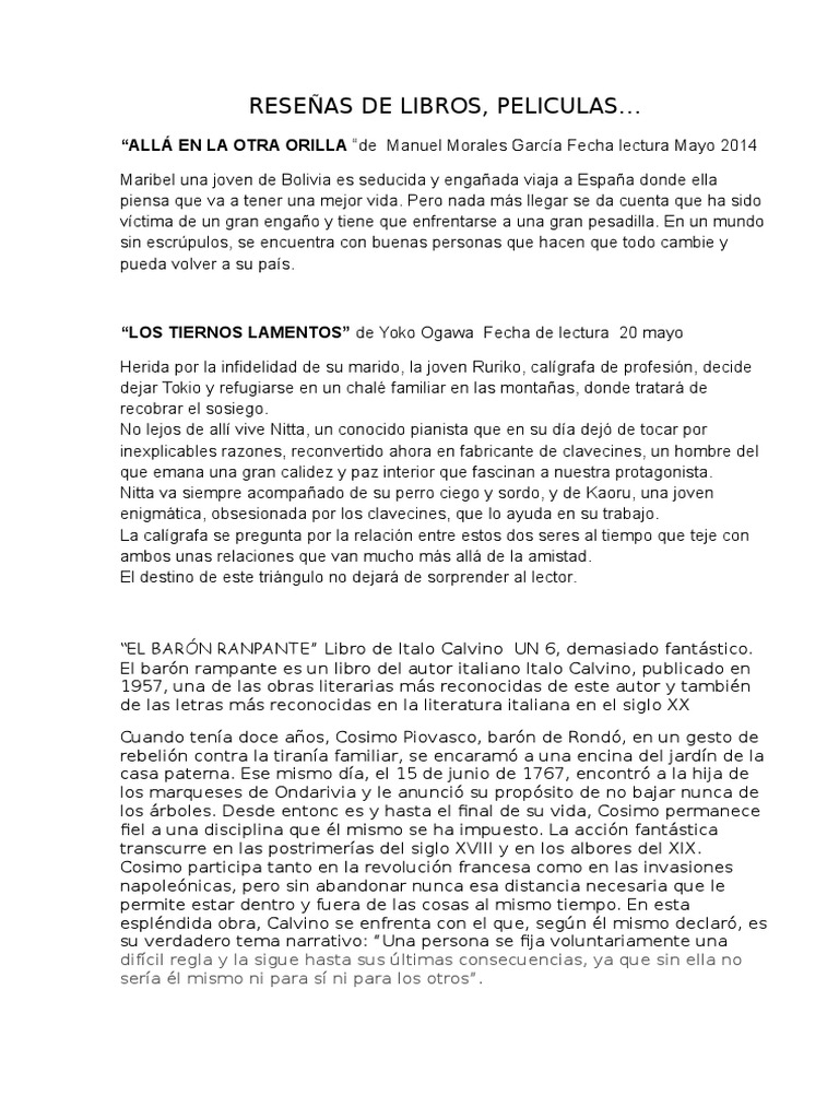 Reseñas de Libros, Peliculas | PDF | Novelas | Narración