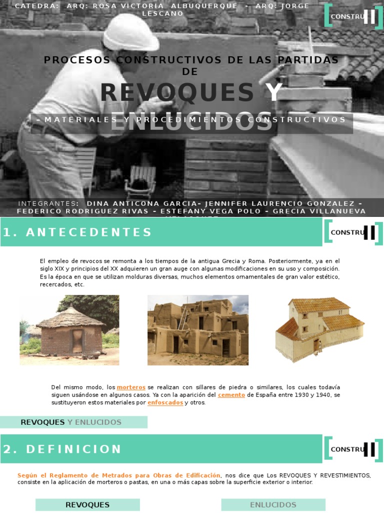 Tipos de Revoques y Enlucidos en Construcción | PDF | Yeso | Cemento