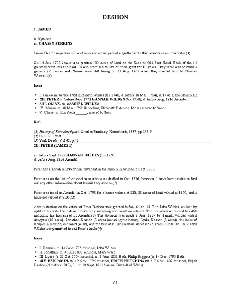 Genealogy of the Deshon Family | PDF