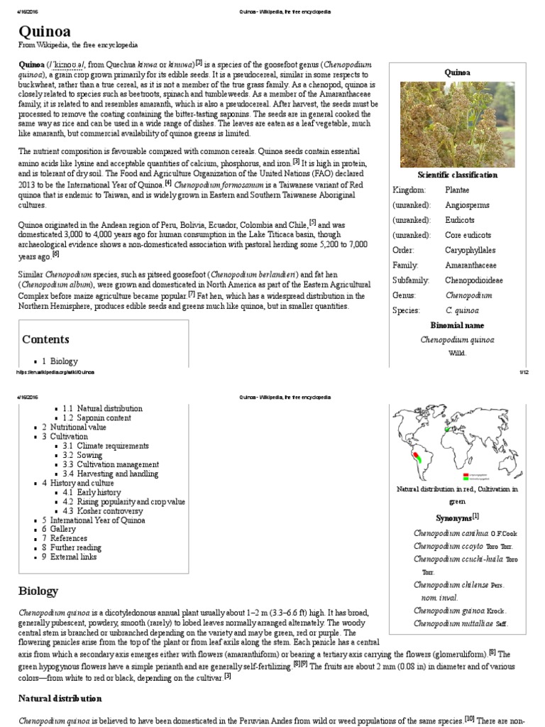 Quinoa - Wikipedia, The Free Encyclopedia | PDF | Quinoa | Food And Drink