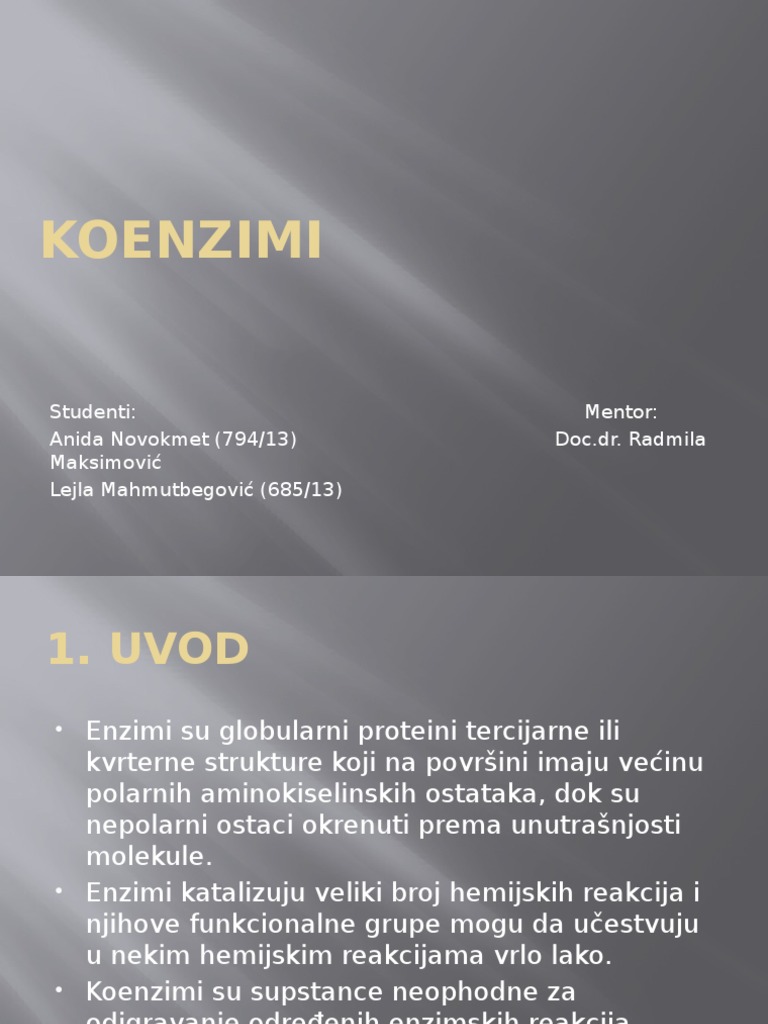 KOENZIMI Prezentacija | PDF