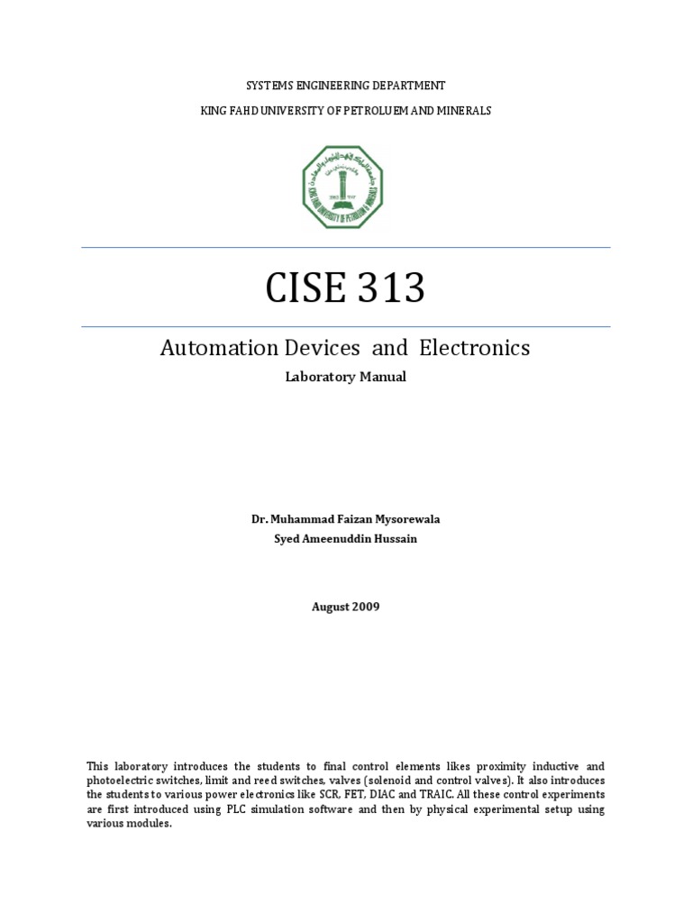 LogixPro CISE 313 Automation Devices and Electronics Lab Manual | PDF ...