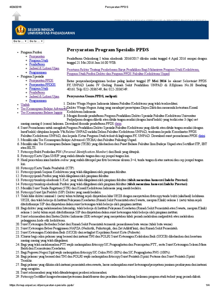 Persyaratan PPDS UNPAD 2016 | PDF | Pengembangan Diri | Sains & Matematika
