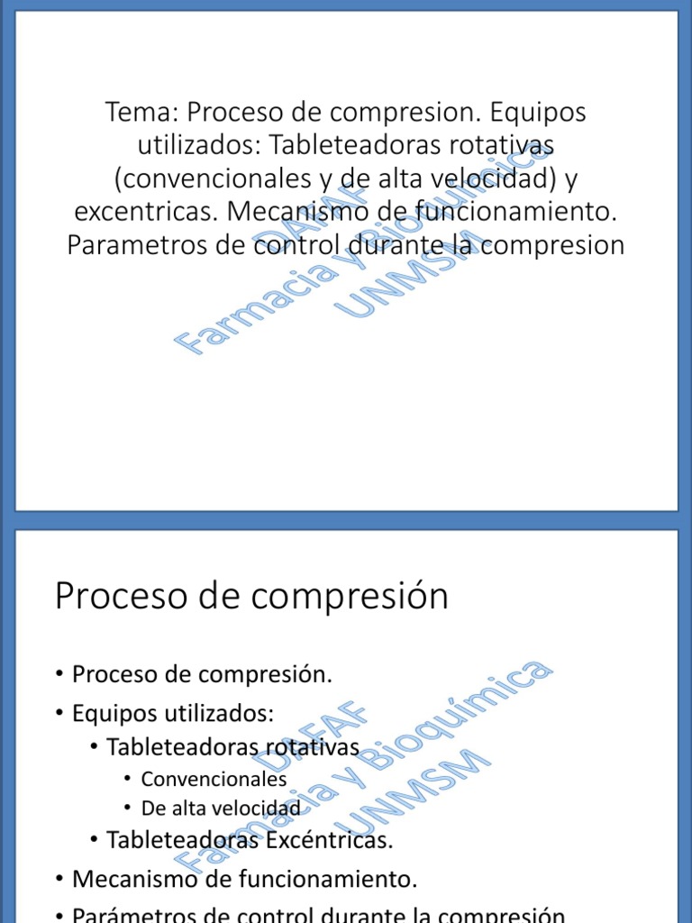 Clase 7 Proceso de Compresion | PDF | Medicamentos con receta | Calidad ...