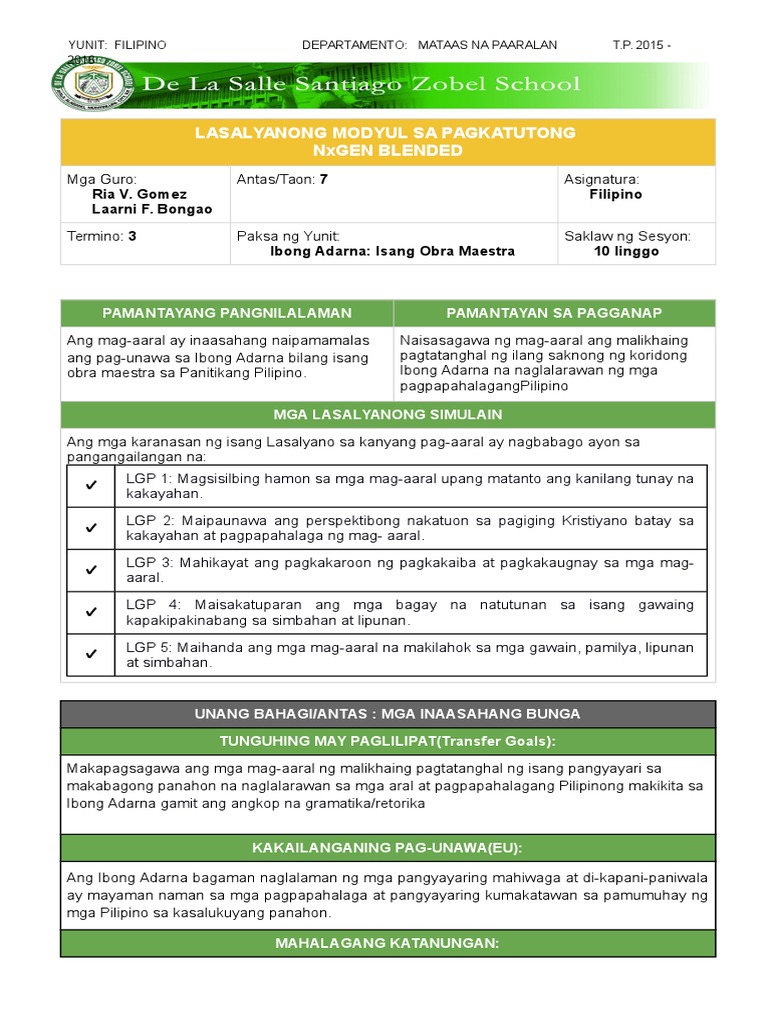 Module Fil7 T3-Adarna - 2015-2016 Docx Final | PDF