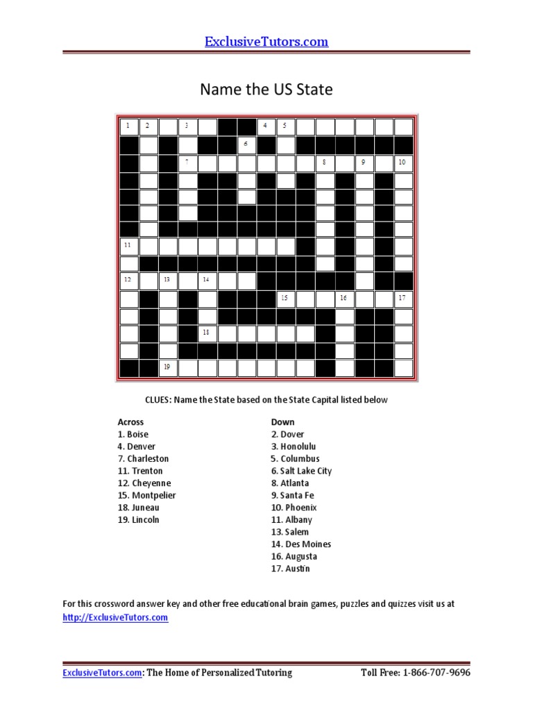 Crossword Name US State Printable | PDF