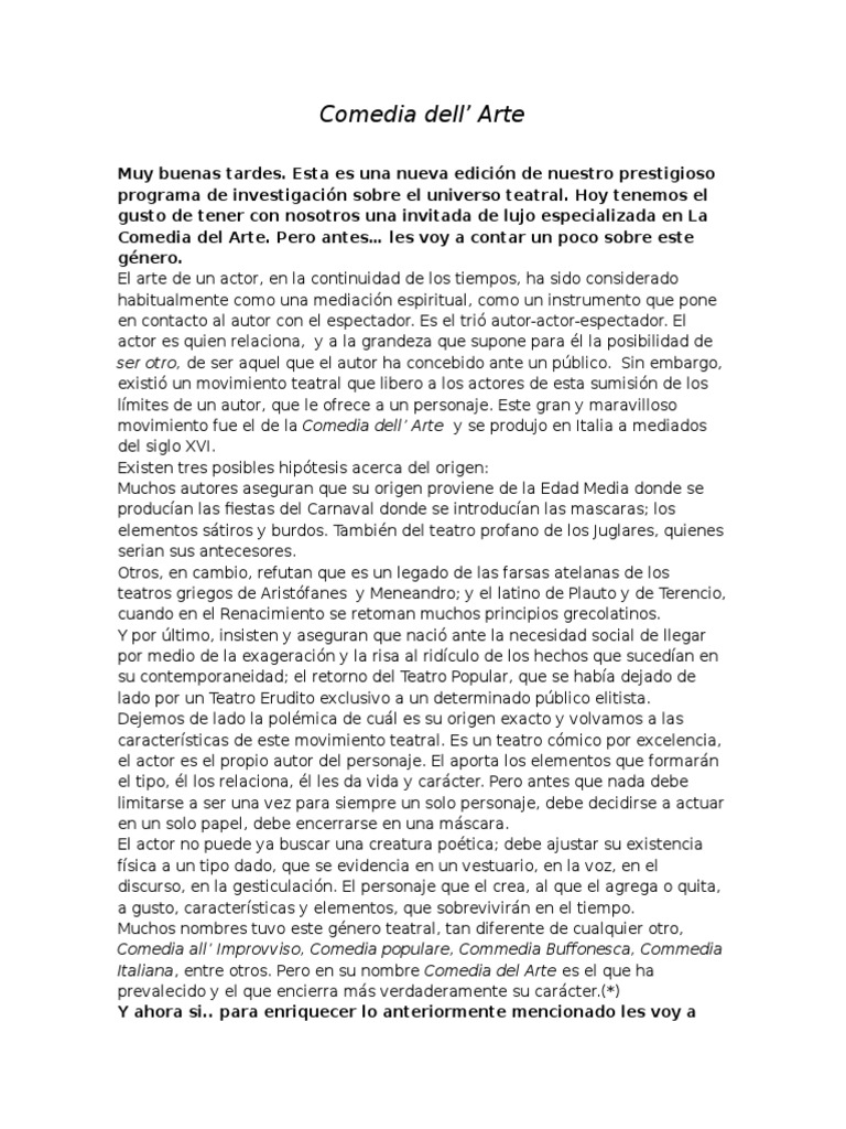 Comedia Del Arte | PDF | Commedia Dell'arte | Comedia